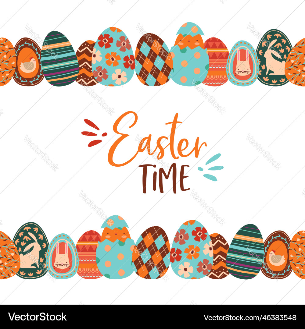 Happy easter cute cartoon rabbit egg frame card Vector Image