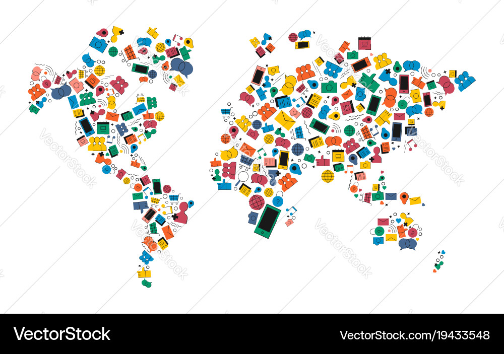 Social media network world map icon shape concept Vector Image