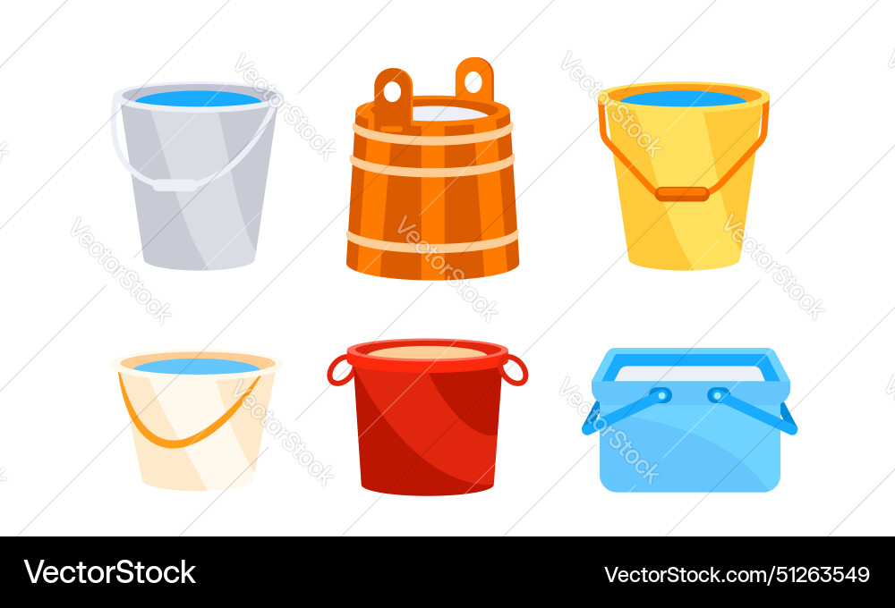 Buckets with water set trash bin container on Vector Image