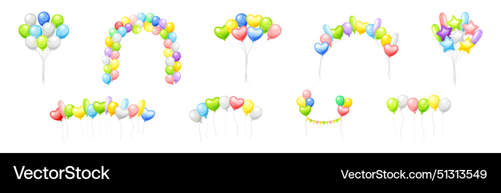 Colorful helium balloon bunch on string set Vector Image