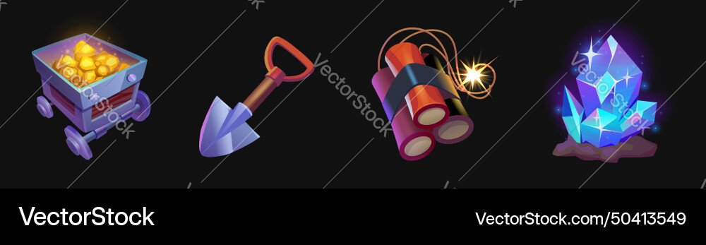 Gold mine design elements set isolated on black Vector Image