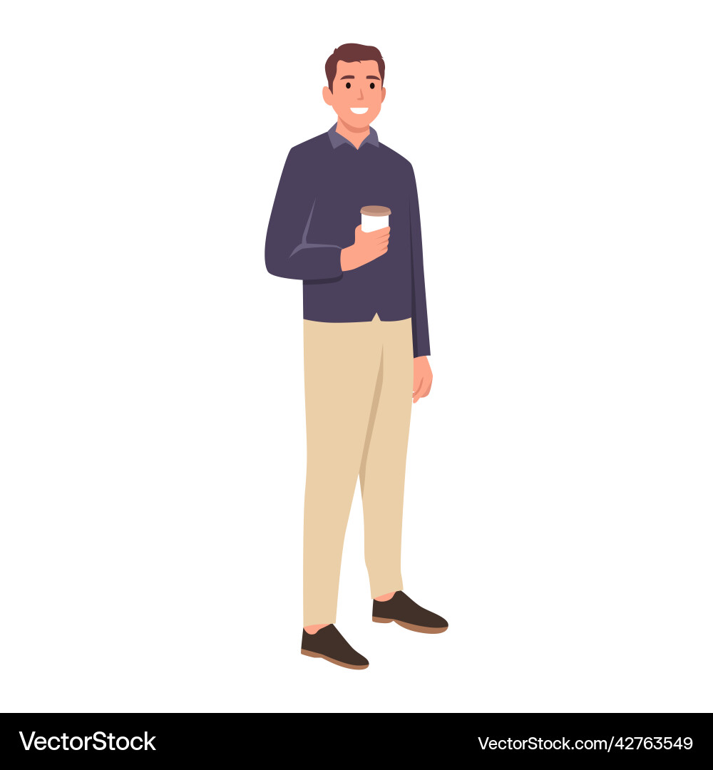 Man cartoon character holding coffee cup Vector Image