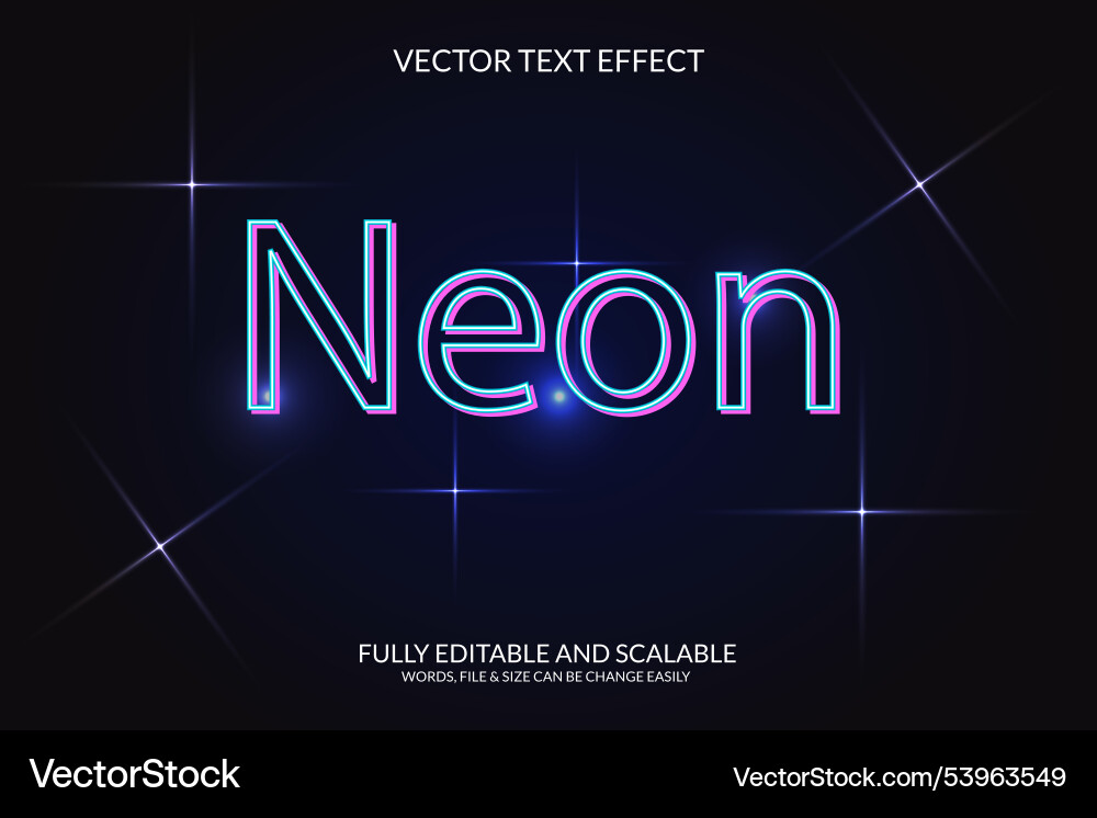 Neon glow style text effect design Royalty Free Vector Image