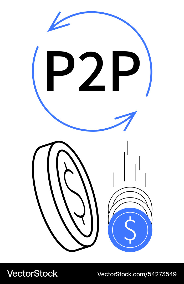 Peer-to-peer financial transaction with coin Vector Image