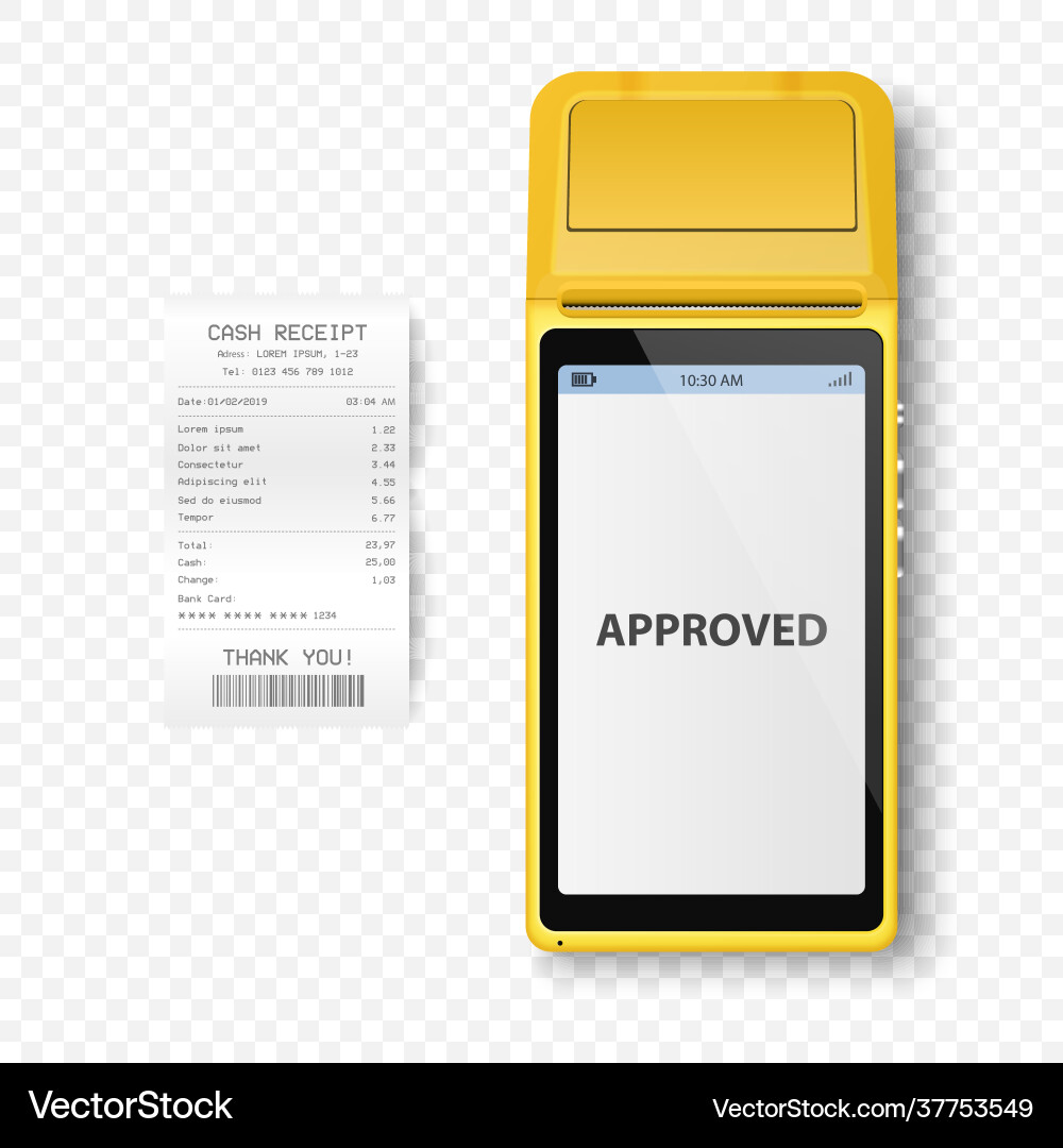 Realistic yellow 3d payment machine pos Royalty Free Vector