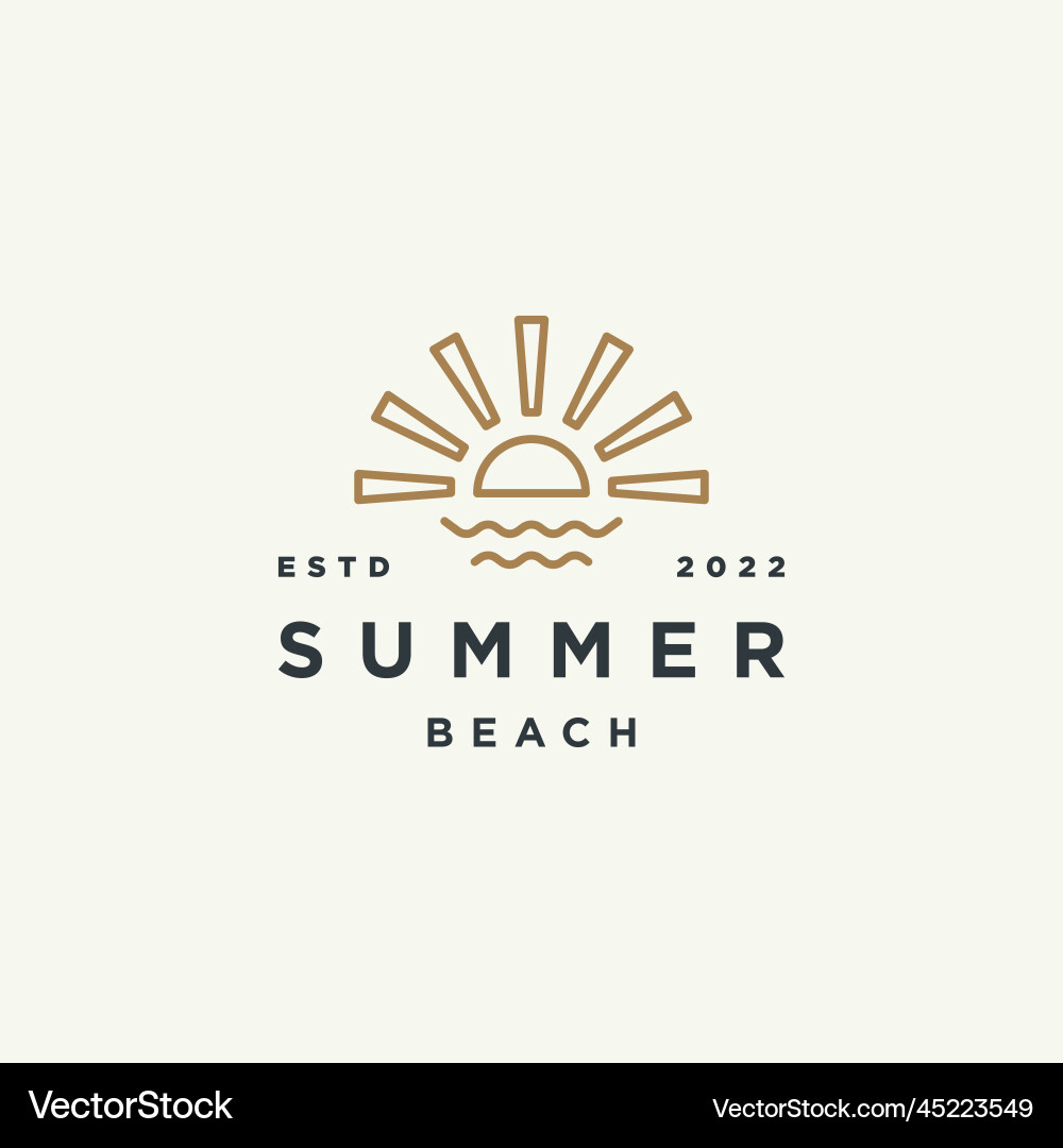 Summer sun logo sunset sunrise with beach ocean Vector Image