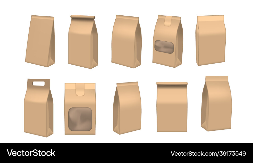 Takeout food craft package set various brown bag Vector Image