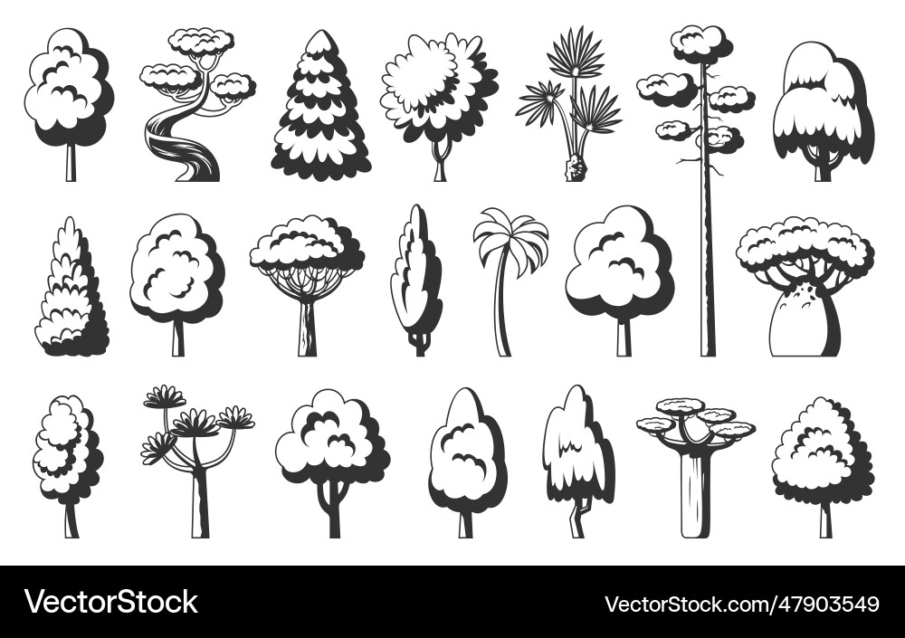 Tree icon set stylized forest eco plant side view Vector Image