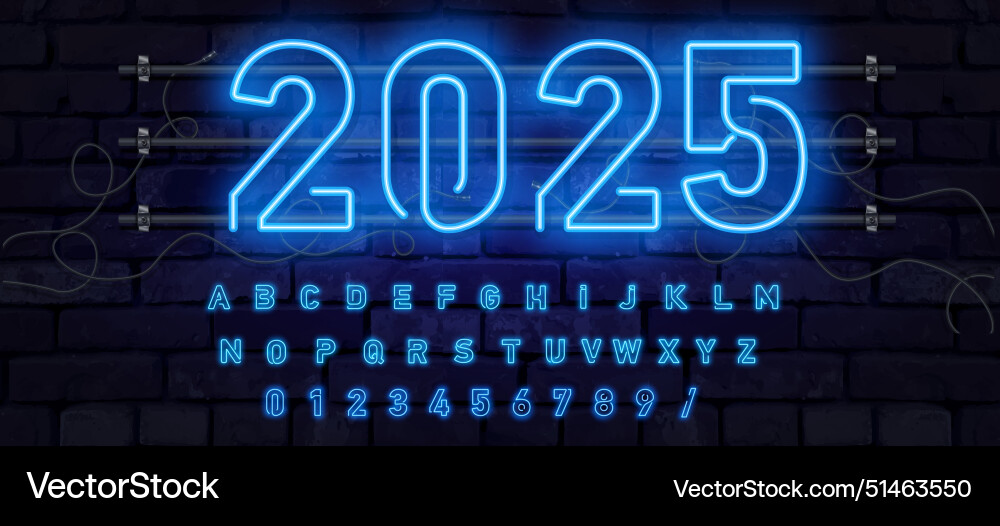 Blue neon colored 2025 year on black background Vector Image