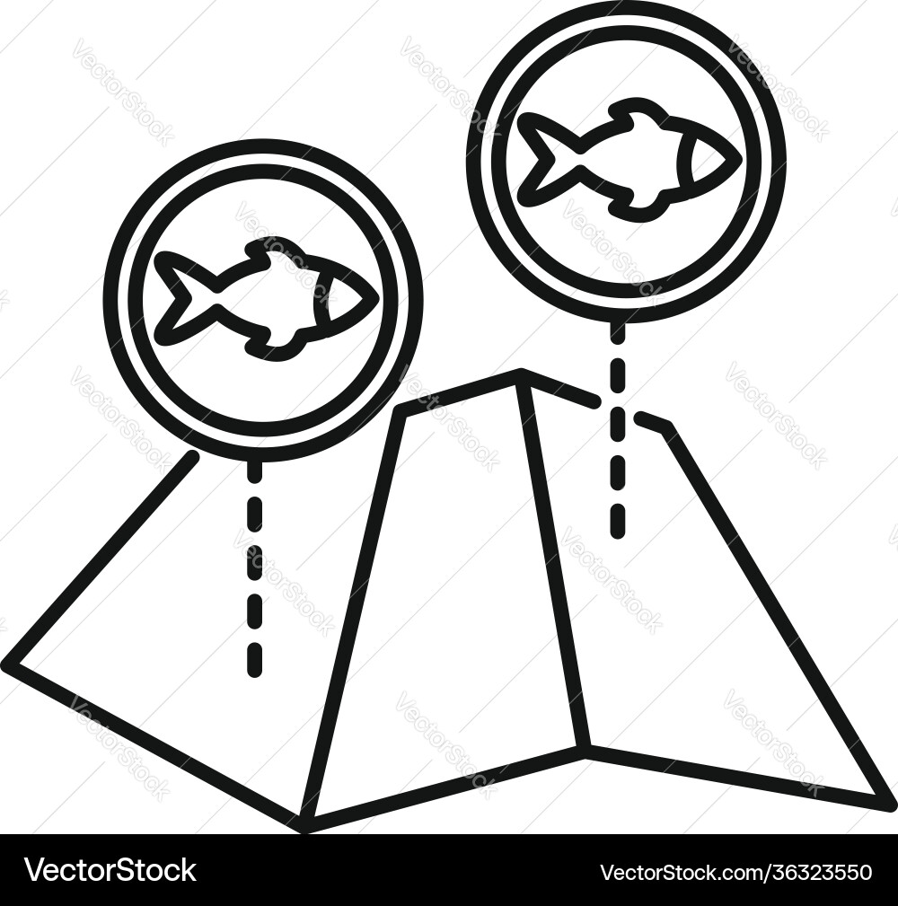 Map fish icon outline style Royalty Free Vector Image