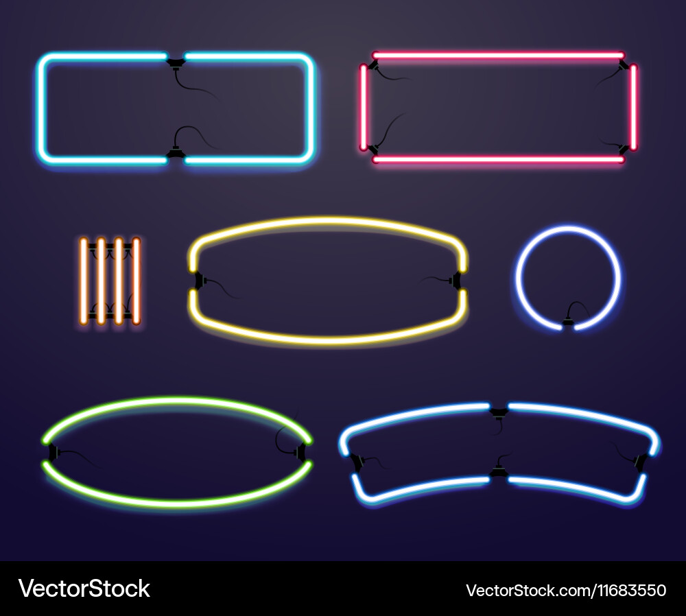 Neon light borders illuminated frames Royalty Free Vector