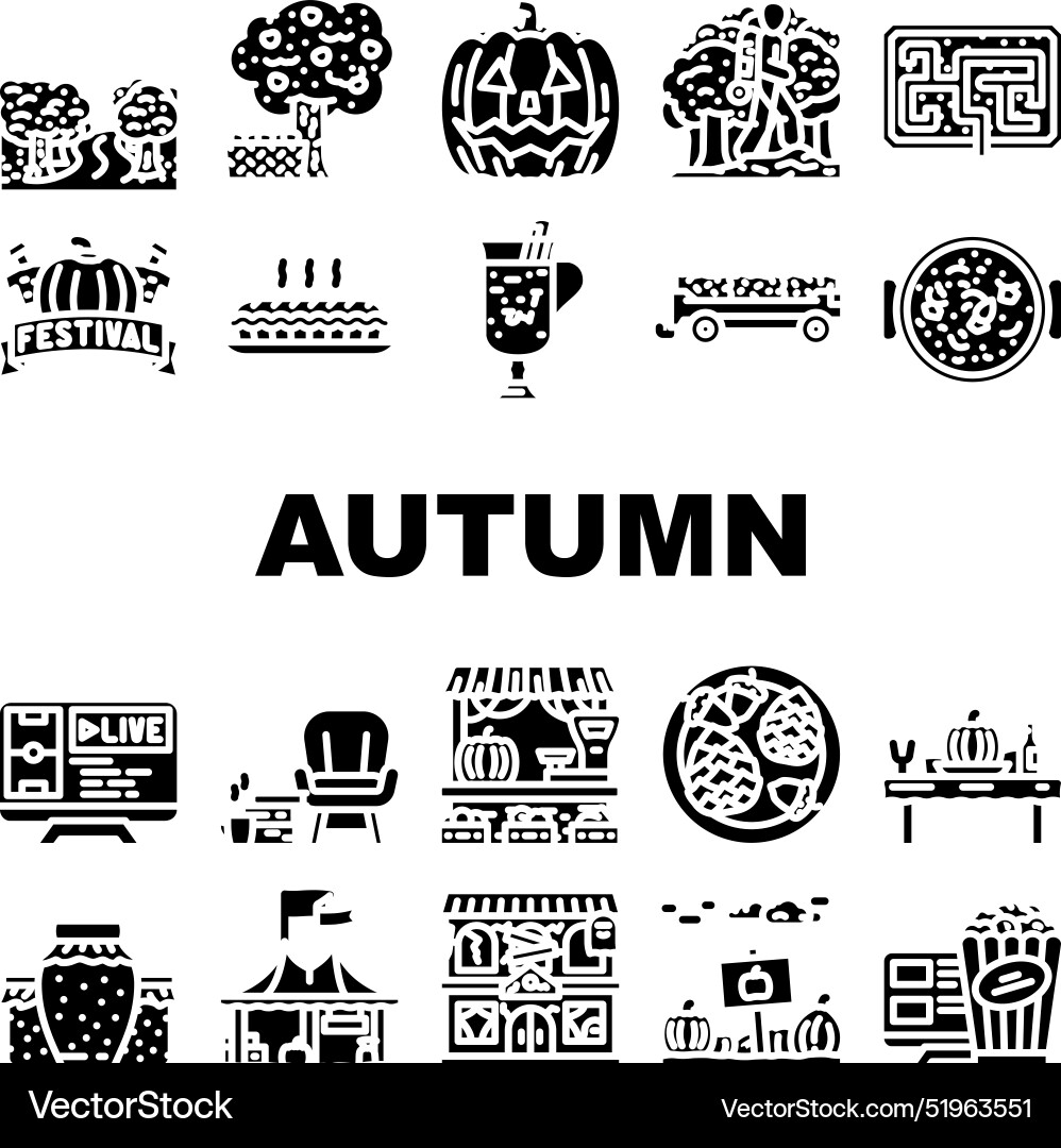 Autumn spend time forest icons set Royalty Free Vector Image