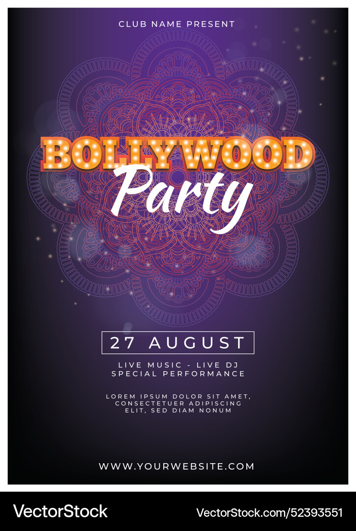 Bollywood party poster template Royalty Free Vector Image