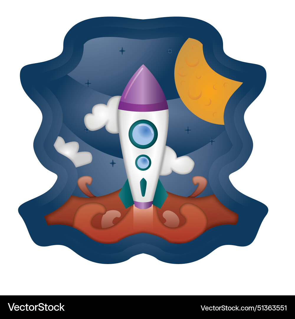 Cartoon rocket in space frame gradation Royalty Free Vector