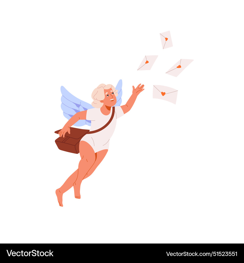 Cute cupid flying throws up romantic love letters Vector Image