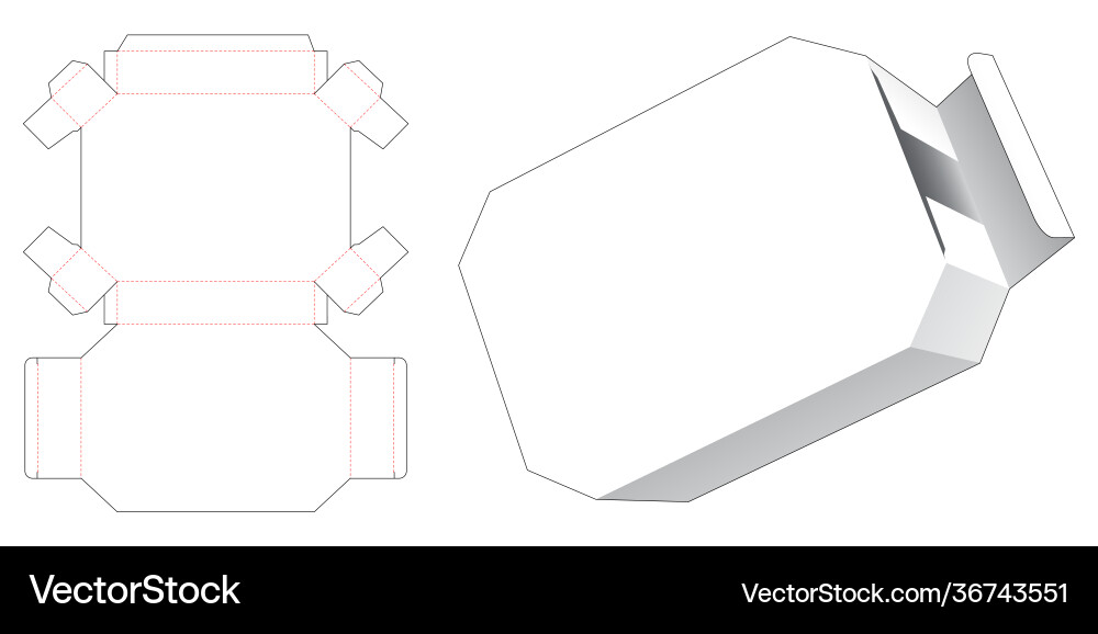 Hexagon Cardboard Box Die Cut Template Royalty Free Vector