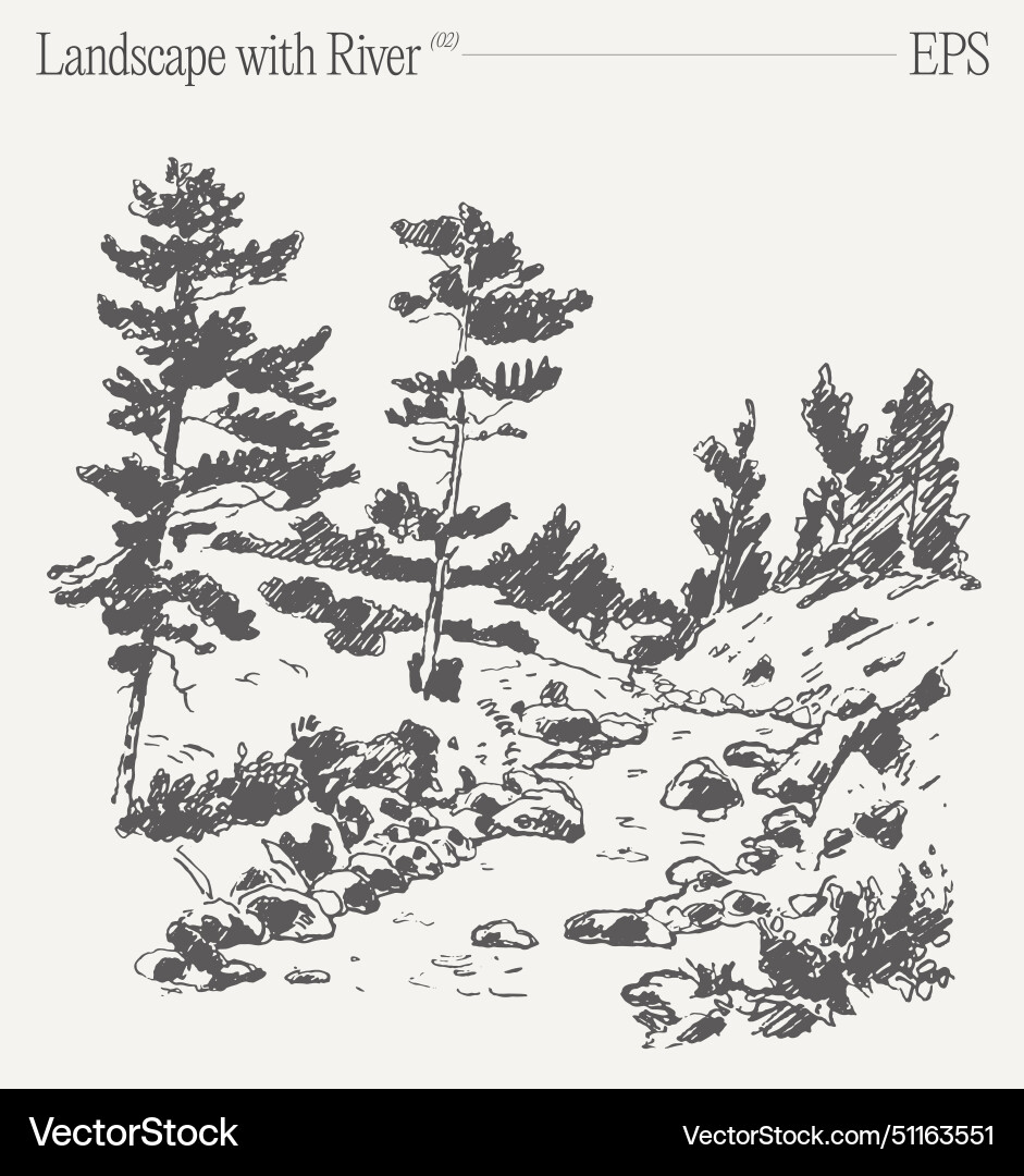 Landscape with trees and river on a slope Vector Image