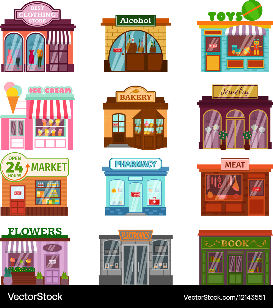 Shop Facades Collection Royalty Free Vector Image