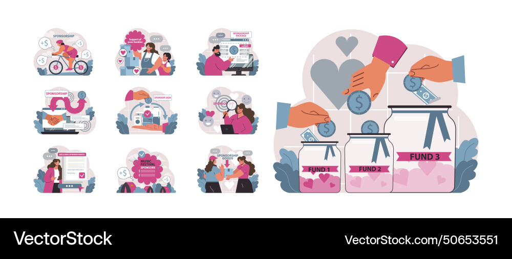 Sponsorship set flat Royalty Free Vector Image