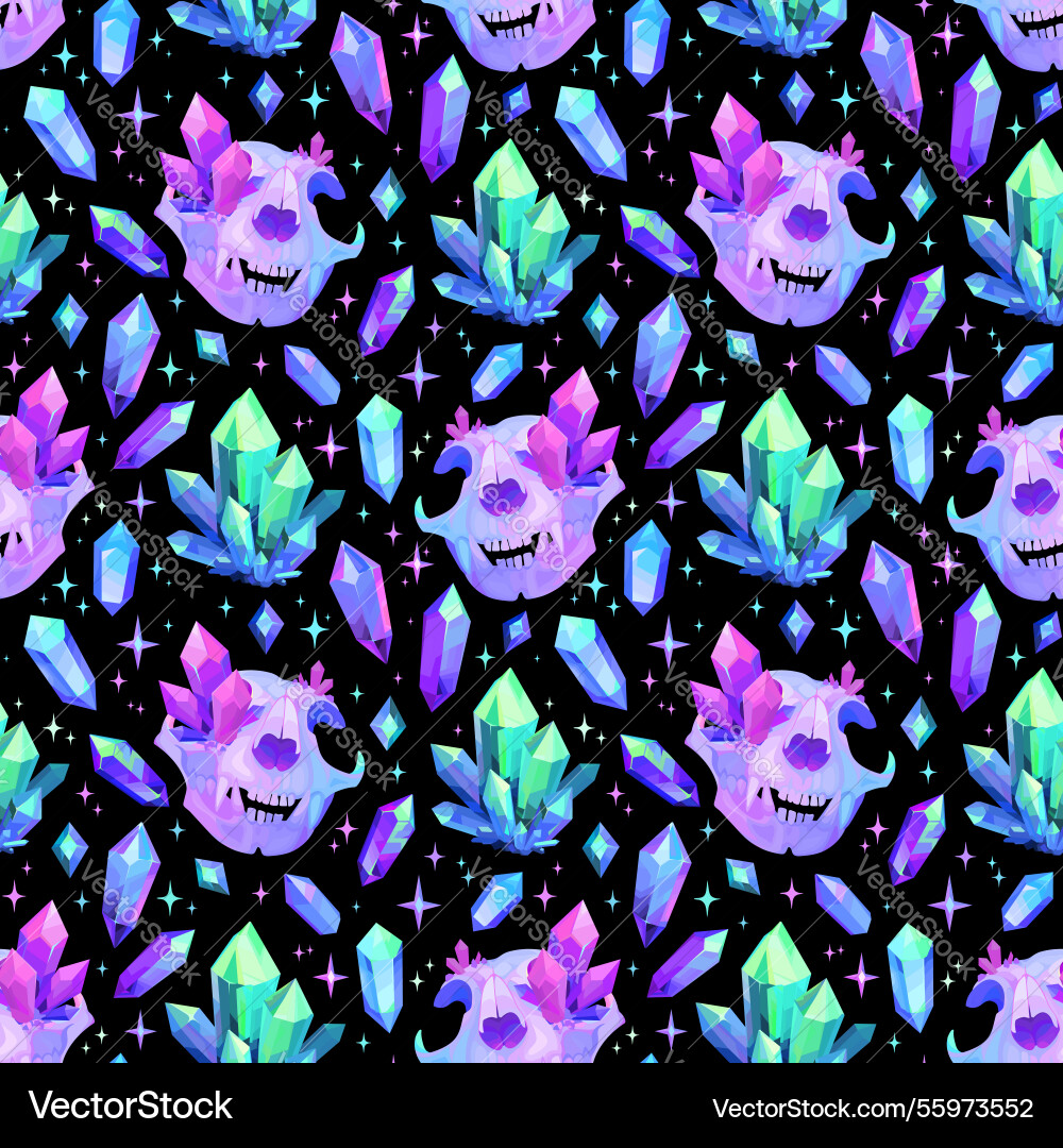 Animal skulls and magic crystals seamless pattern Vector Image