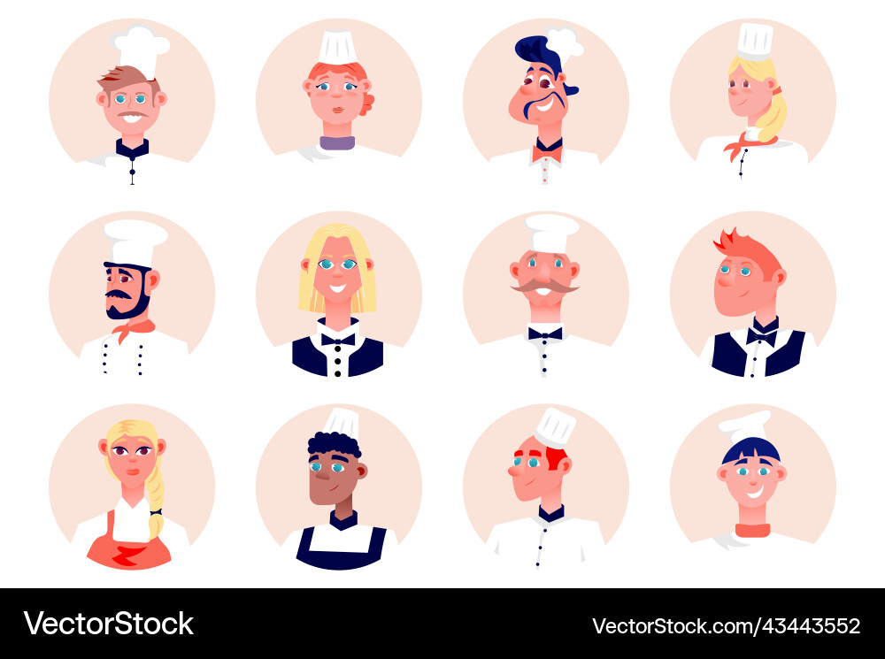 Cooking staff people avatars isolated set diverse Vector Image