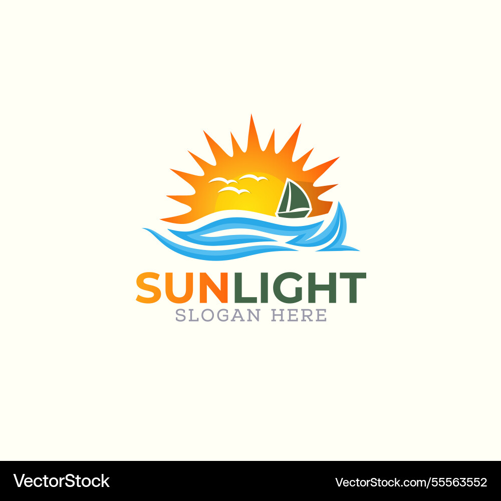 Creative sundown logo design - sea sun Royalty Free Vector