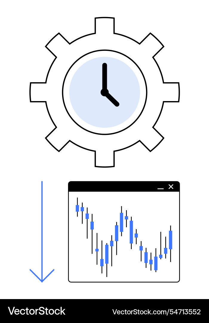 Gear clock and chart with downward arrow Vector Image