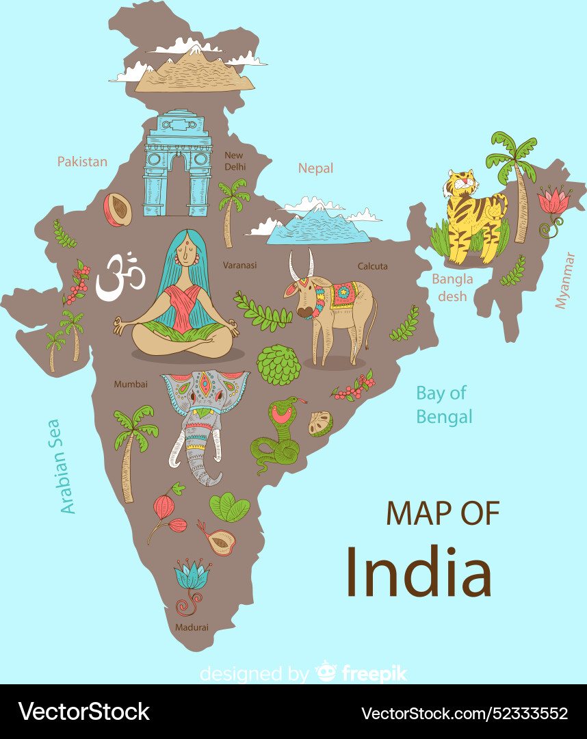 Hand drawn map of india Royalty Free Vector Image