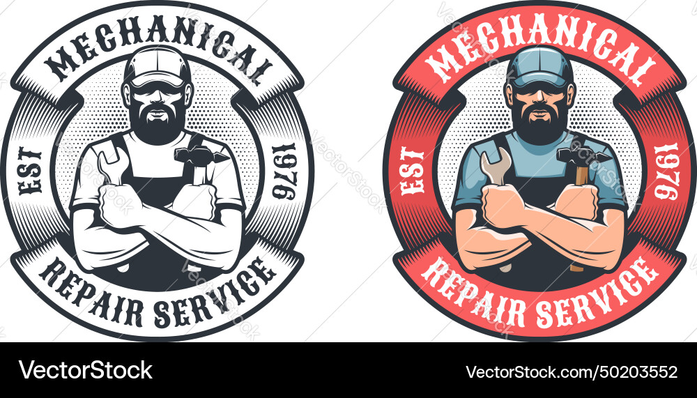 Mechanical repair service retro logo Royalty Free Vector