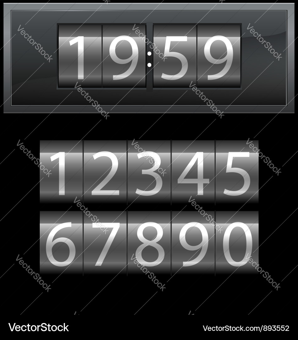Number set from 1 to 9 digital clock dark Vector Image