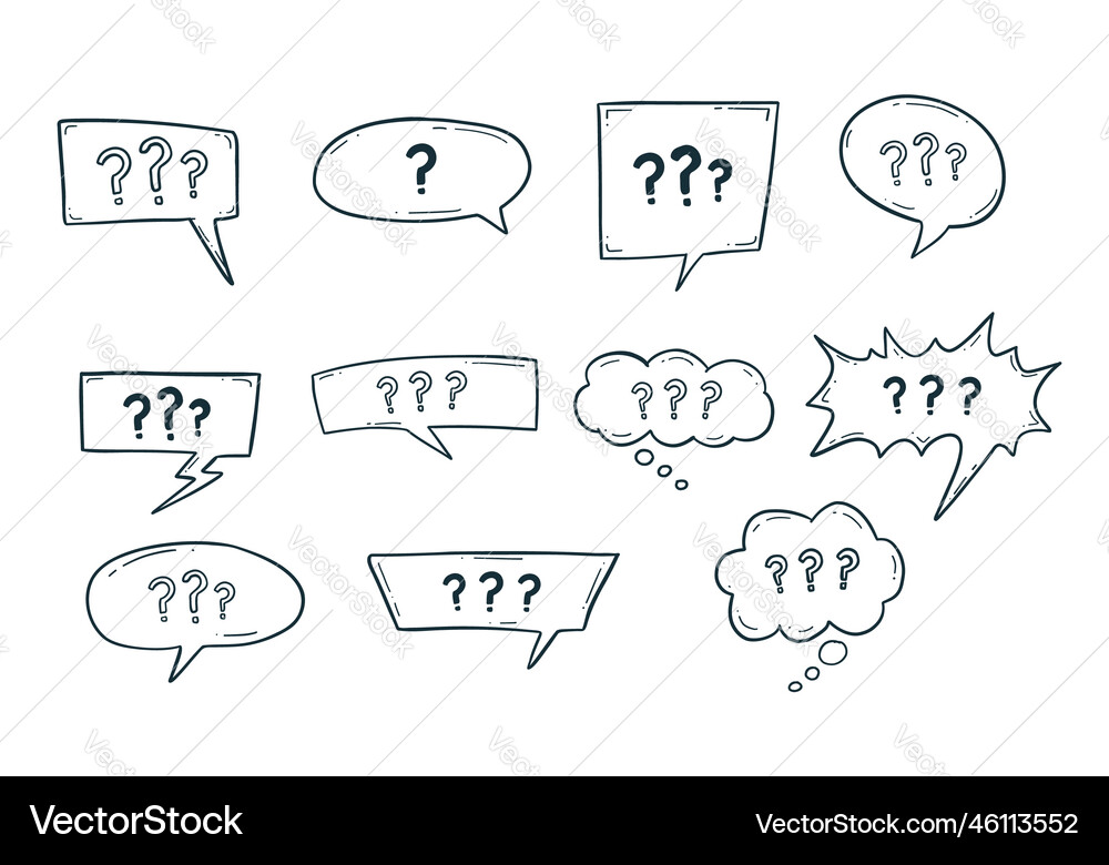 Satz Blase sprechen doodle mit Fragezeichen Vektorbild