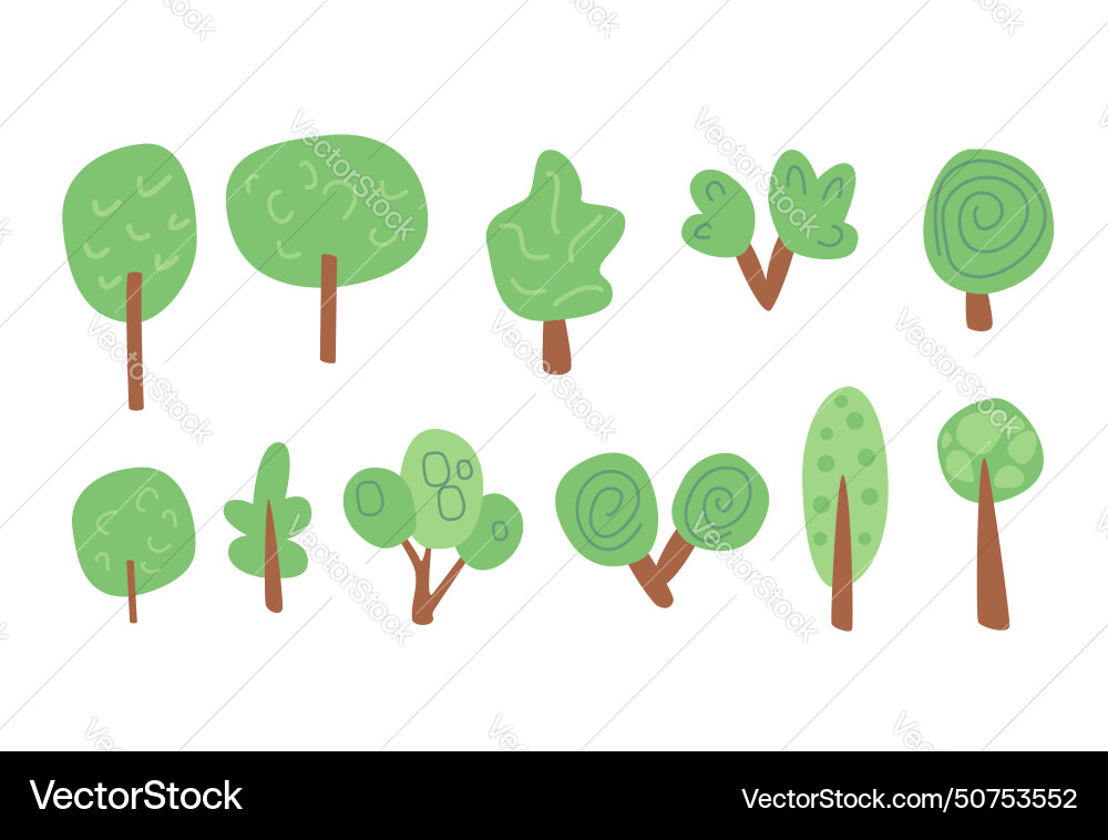 Trees simple set forest elements collection Vector Image