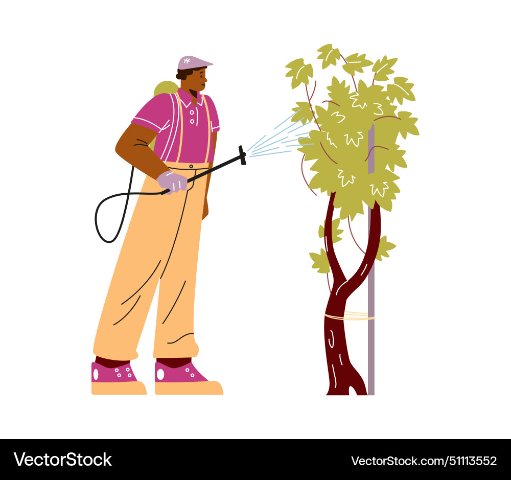 Vineyard worker watering grapevine Royalty Free Vector Image