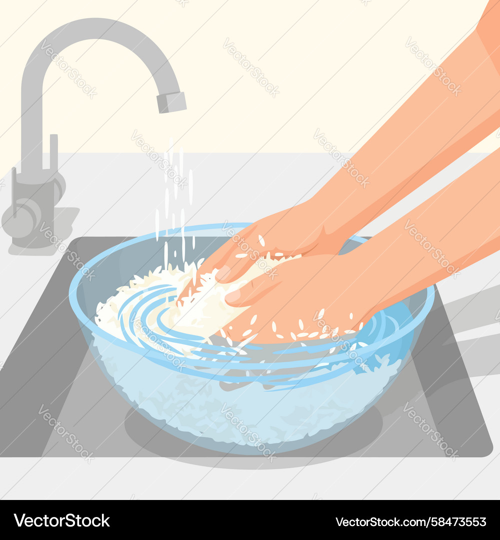 Hands Washing Rice in a Bowl Royalty Free Vector Image