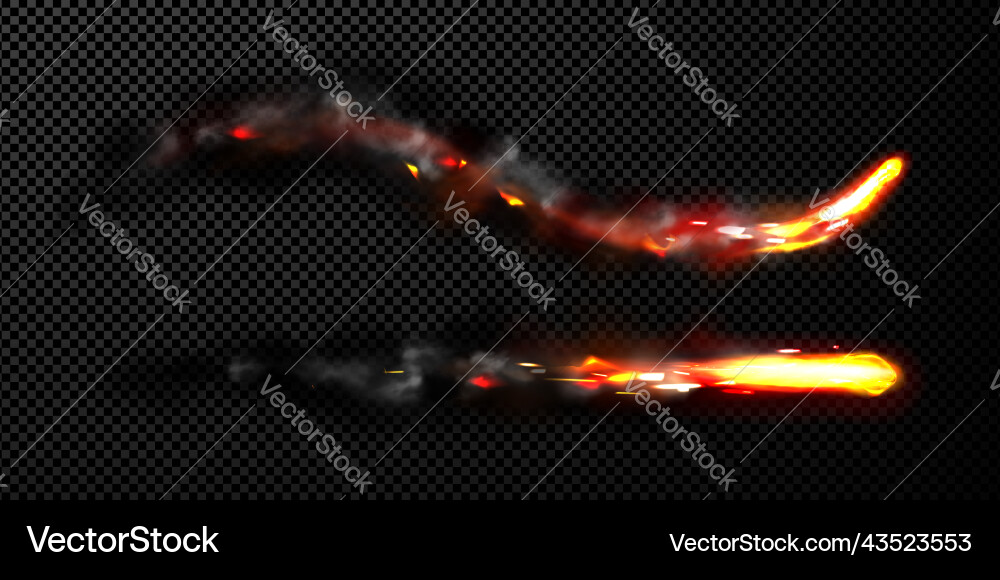Missile effect rocket fire trails with smoke Vector Image
