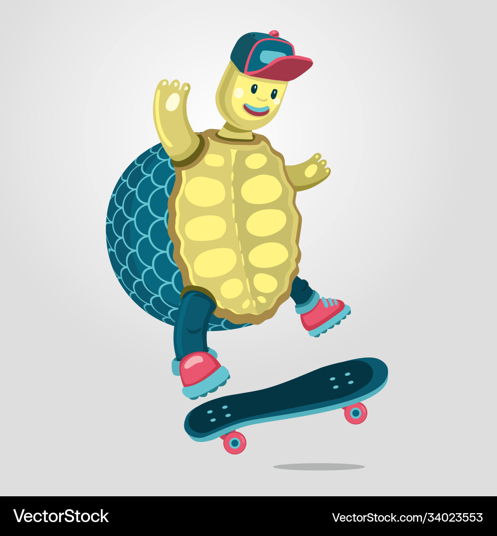 Turtle on a skateboard funny cartoon style Vector Image