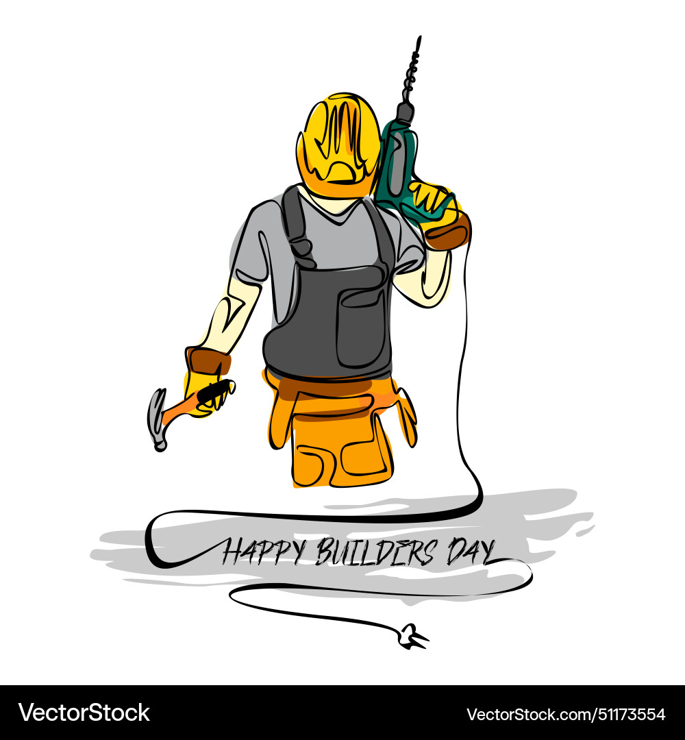 A man builder in helmet with drill isolated Vector Image