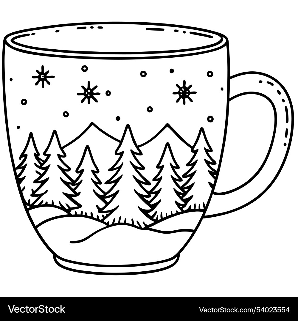 Decorated christmas coffee mug with winter forest Vector Image