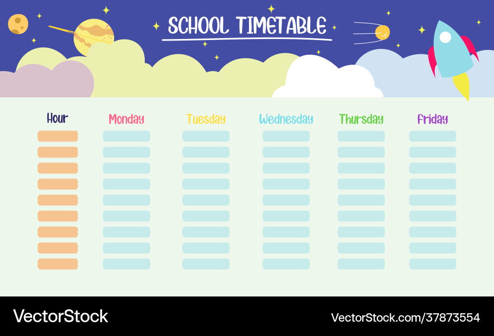 Kinder Schulplaner grafis Zeitplan Lizenzfreies Vektorbild