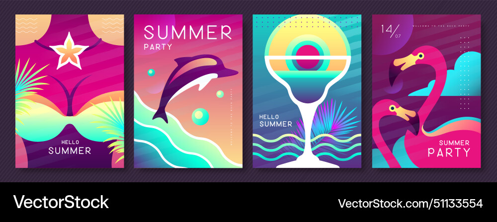 Set of fluorescent summer posters Royalty Free Vector Image