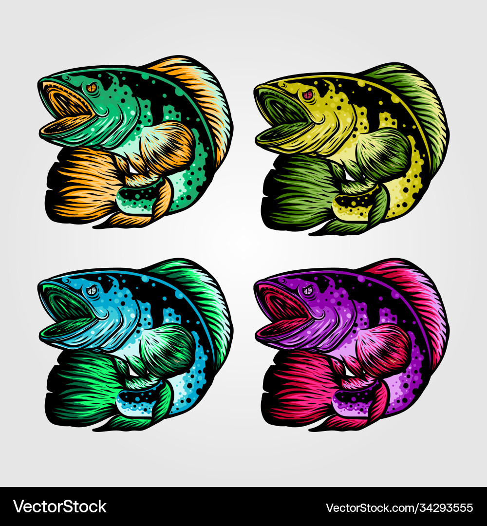 Channa snakehead fish vintage logo design Vector Image