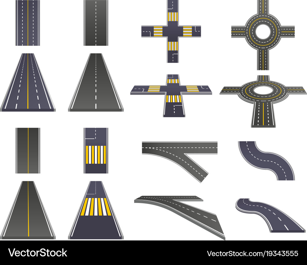 Road parts perspective set Royalty Free Vector Image