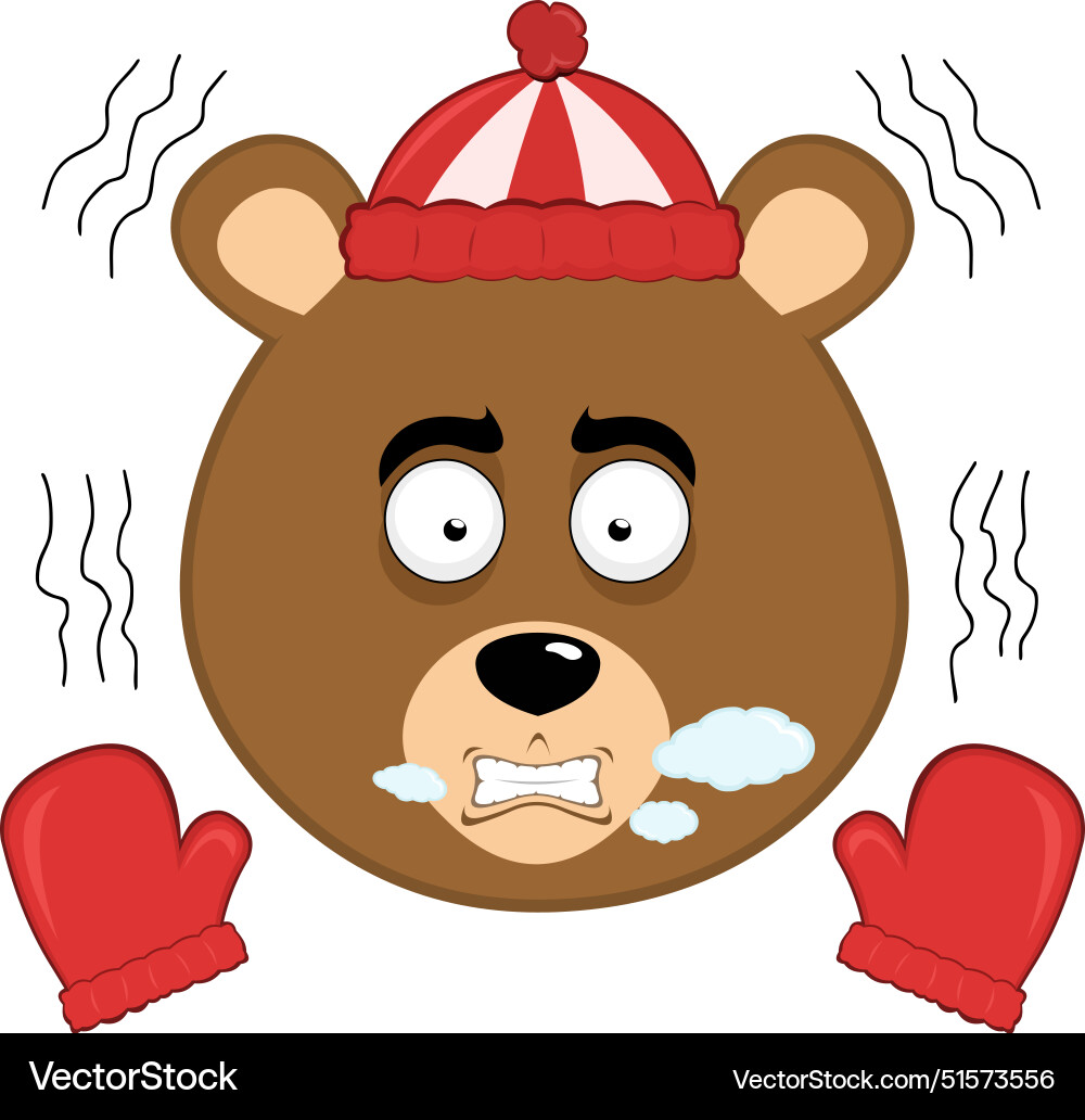 Head brown bear cartoon cold gloves wool hat Vector Image