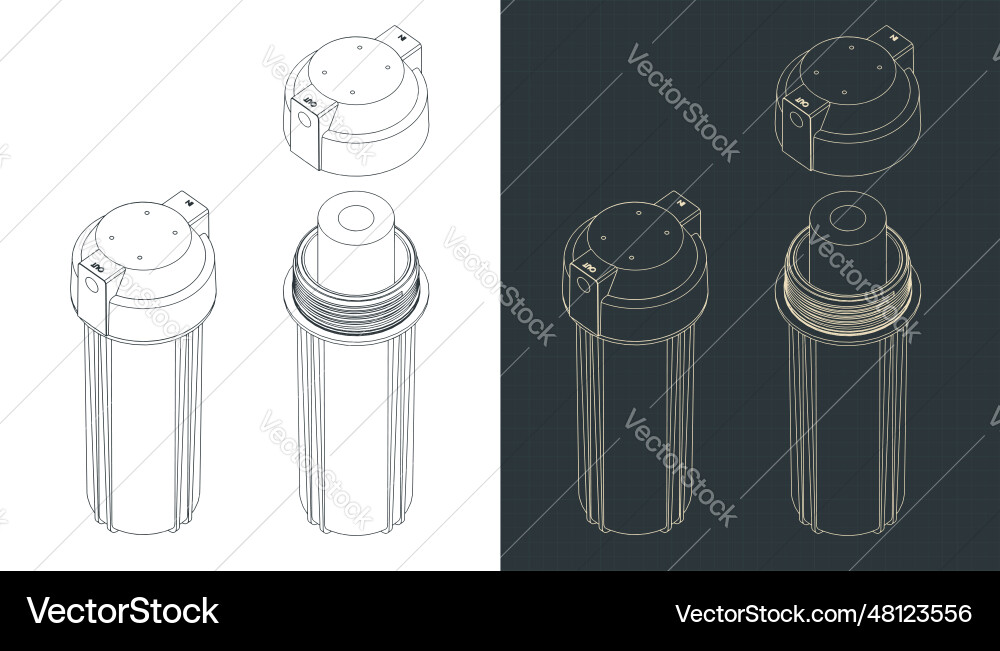 Pre-filter bowl and carbon filter isometric Vector Image