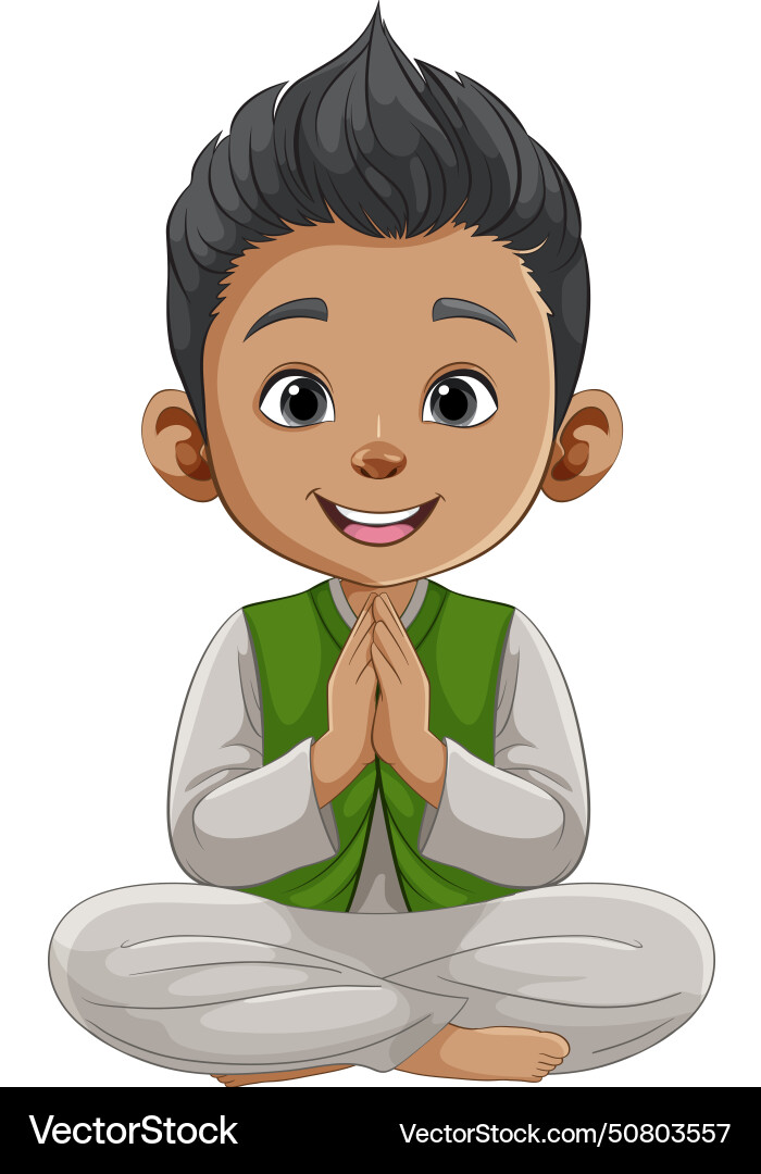 Cartoon boy meditating with a serene expression Vector Image
