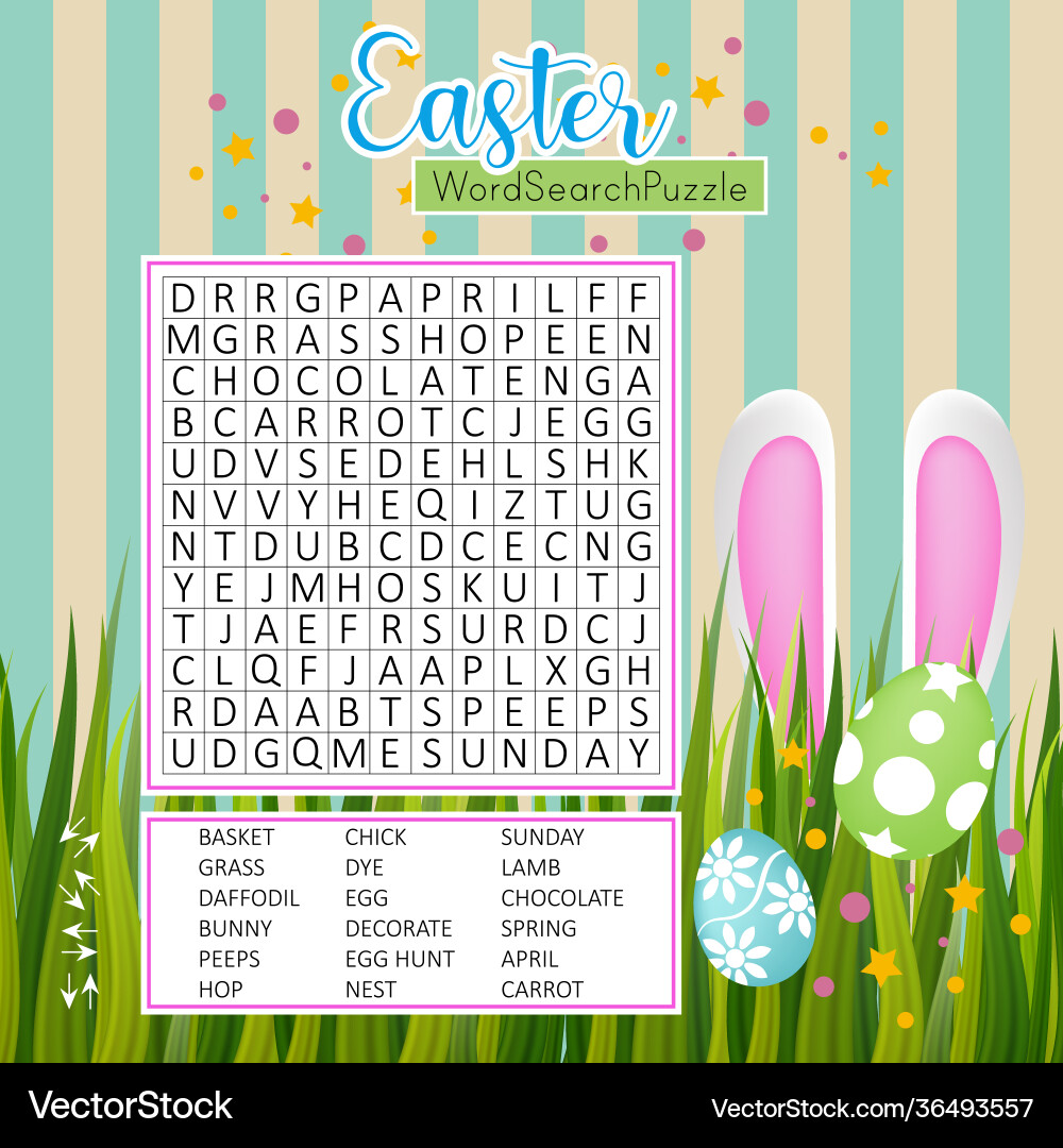 Ostern Wort Suche puzzle pädagogisches Spiel Vektorbild