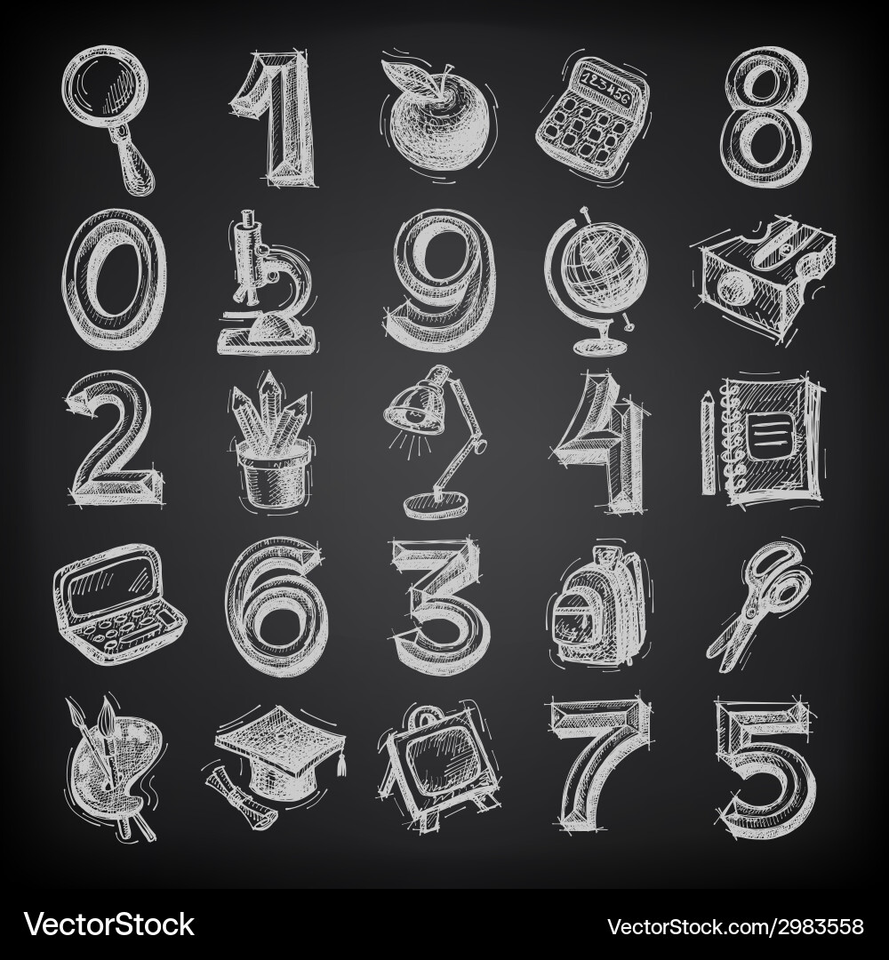 25 sketch education icons numbers and objects Vector Image