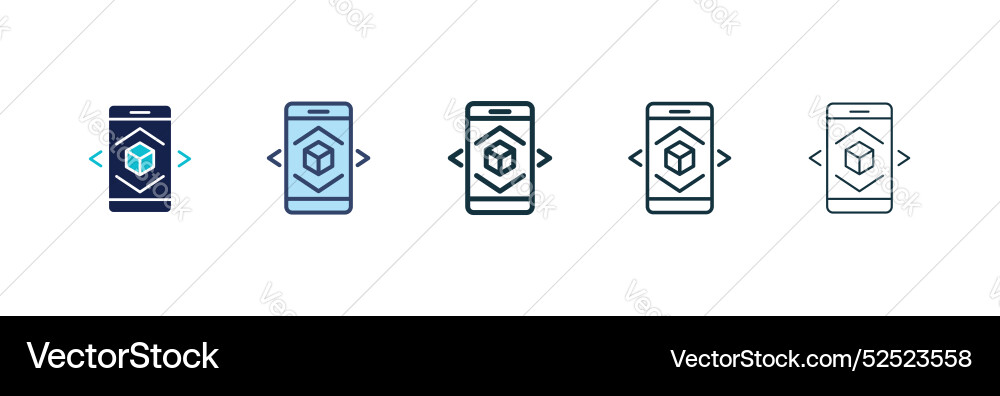 Ar app icon set black filled and outlined style Vector Image