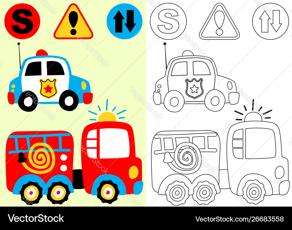 Cartoon fire engine and police car Royalty Free Vector Image