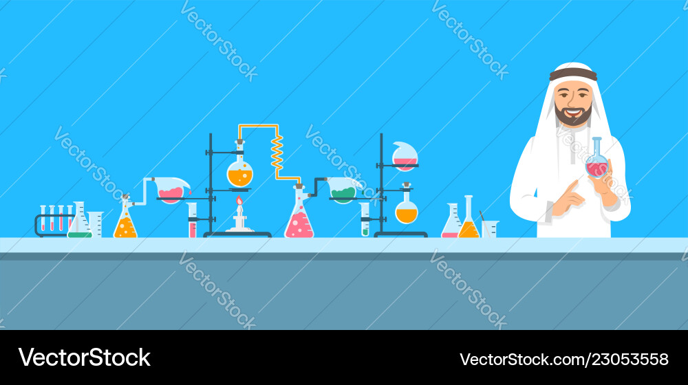 Chemist in chemical laboratory background Vector Image